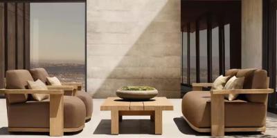 China Waterproof Cushion Patio Sectional Sofa Set Balcony Relax Single Teak Wooden for sale