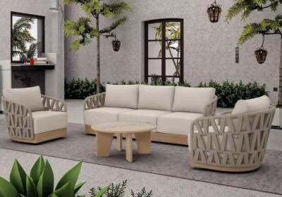 China Outdoor Rope sofa Factory Direct Villa Courtyard Luxury Teak Wood Garden Sofa Set for sale
