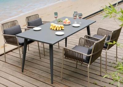 China Rope Aluminum Outdoor Dining Table Set 6 Seater Dining Table and Chair Set for sale