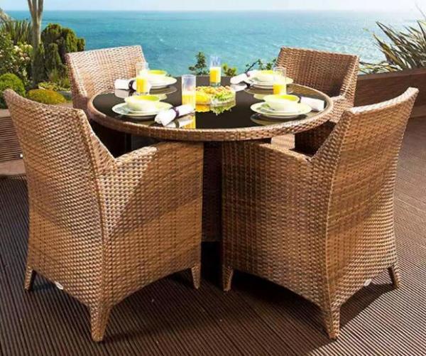 Quality Outdoor dining set 4pcs chairs crafted with weather resistant rattan rope and aluminum frame designed for garden courtyard villa and patio outdoor for sale