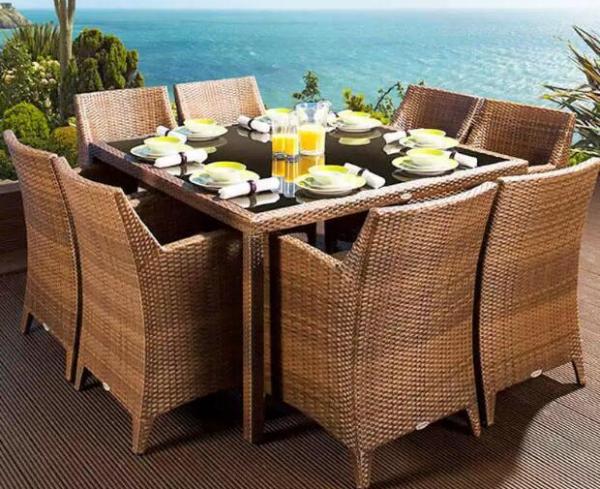 Quality Outdoor table set 9pieces weather resistant UV resistant rattan rope with aluminum frame designed for gardens courtyards and villas for sale