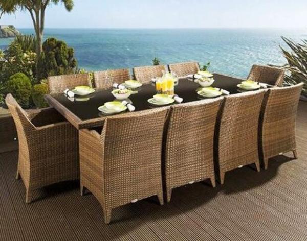 Quality Outdoor table set 11pieces weather resistant UV resistant rattan rope with aluminum frame designed for gardens courtyards and villas for sale