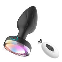 Quality BDSM Pleasure Silicone Anal Plug LED Light Changeable Remote Control Vibrating for sale