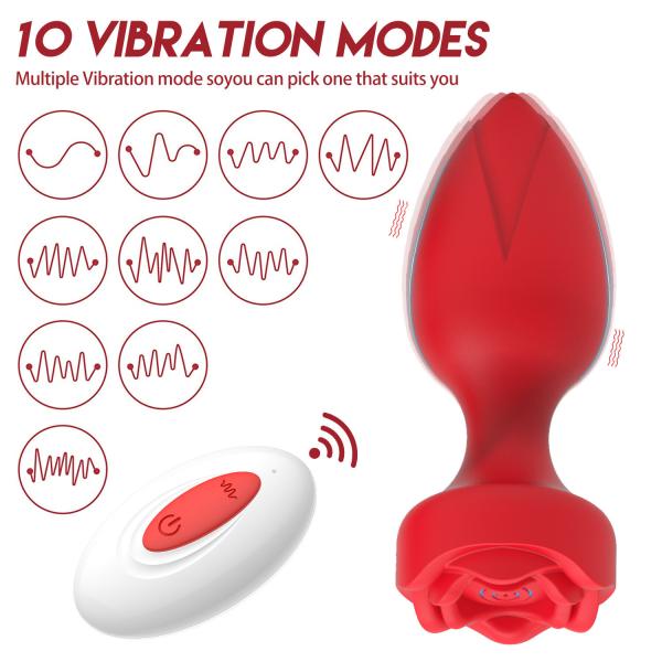 Quality 2024 Silicone 10 Vibration Modes Butt Plug Rose Toy Remote Control Anal Toys For for sale