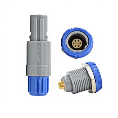 China Monitor Blood Oxygen 6-Pin Double-Slot 40-Degree Circular Medical Waterproof Connector Plug Socket Gray/Blue 3-Year Shelf Life for sale