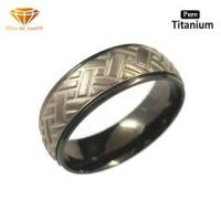 Quality 18K Black Plated Carving Solid Titanium Jewelry Ring Tr1829 for sale