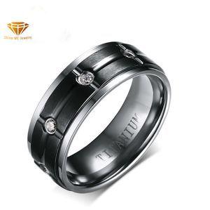 China Manufacturer of Solid Titanium Ring Wholesale Diamond Inlay Titanium Ring Black Plating Titanium Ring Tr2015 for sale