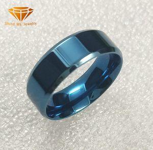 China Fashion Jewelry 8mm Polished Stainless Steel Ring Vacuum-Plated Blue Can Be Engraved Custom Couple Rings SSR1967 for sale