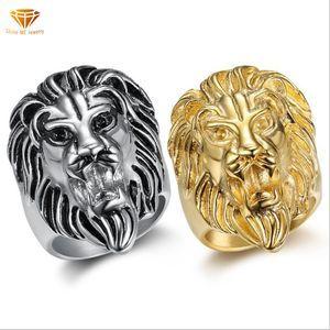Quality Hot Selling 316 Stainless Steel Hip Hop Lion Head Hand Polished Vacuum Gold Plated Men′ S Ring Sgmr2622 for sale