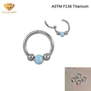 China Piercing Jewelry ASTM F136 Titanium with Opal Balls 1.0mm Segment Hinged Ring Nose Ring Tp2408 for sale