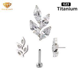 China Titanium Threadless Push in Flat Back Earring Stud with Marquise CZ Leaf Top Sm1101 for sale