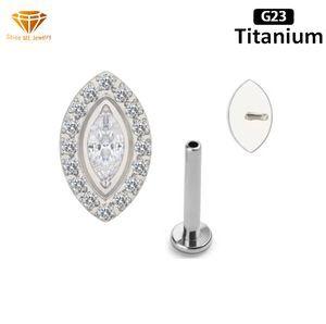 China Implant Grade Titanium Threadless Push in Marquise CZ Center with CZ Pave Top Piercing Sm0048 for sale