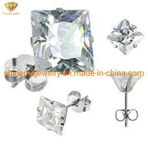 China Four-Prong Set 5mm Square AAA Zircon Stud Earrings Stainless Steel Studs Er2671 for sale