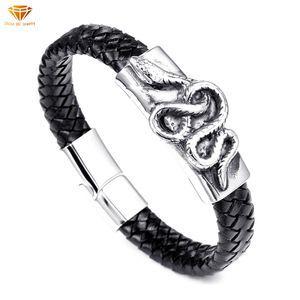 China Retro Cowhide Punk Handmade Leather Rope Woven Snake Shape Lock Leather Bracelet Blhfp223 for sale