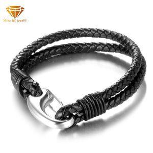 China Men's Titanium Steel Bracelet Hand-Woven Leather Rope Bracelet Personality Fashion Hand Jewelry Wholesale Blfp91 for sale