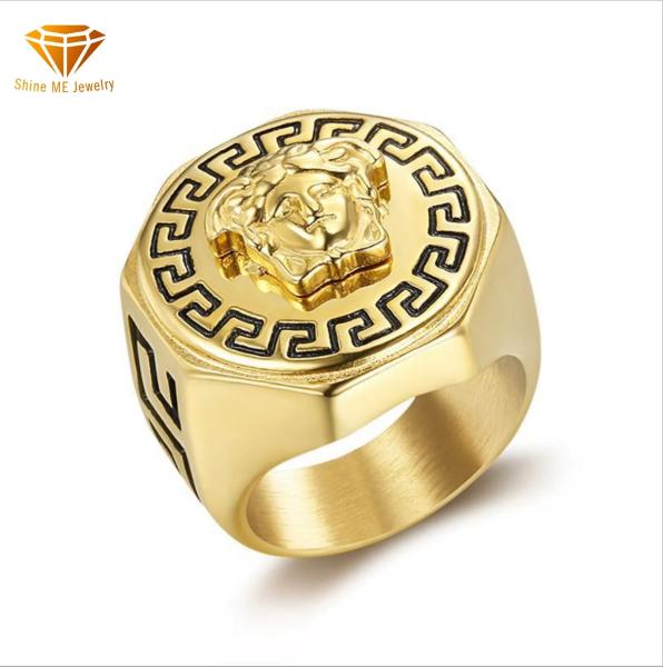 Quality Ancient Greek Mythology Medusa Ring Titanium Steel Tide Brand Gold-Plated Medusa Hip Hop Hiphop Ring for Men Sgmr2625 for sale