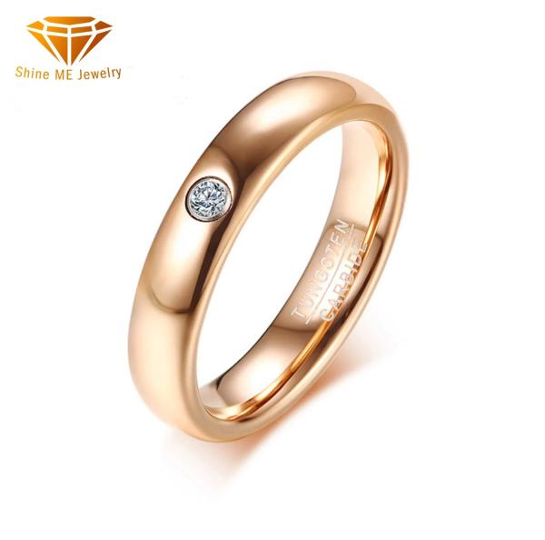 Quality New Product 4mm Width Single Zircon Tungsten Ring Korean Version Rose Gold Ring for Women Tst2839 for sale