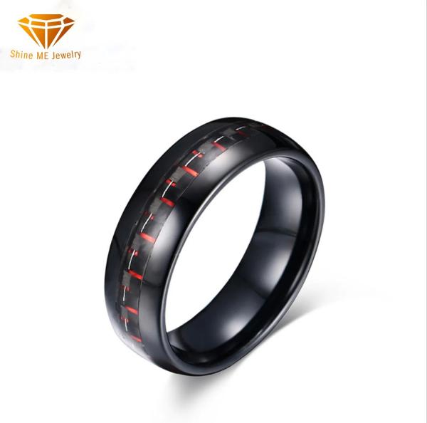 Quality Fashion Jewelry High Quality Carbon Fiber 8mm Red and Black Carbon Fiber Tungsten Ring Tst8131 for sale