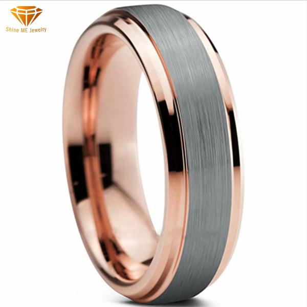Quality Wholesale Fashion Jewelry Tungsten Steel Ring 6mm Wide Two-Color Men's Single Fashion Rose Gold Lasha Ring Tungsten Ring Plated Jewelry Tst4331 for sale