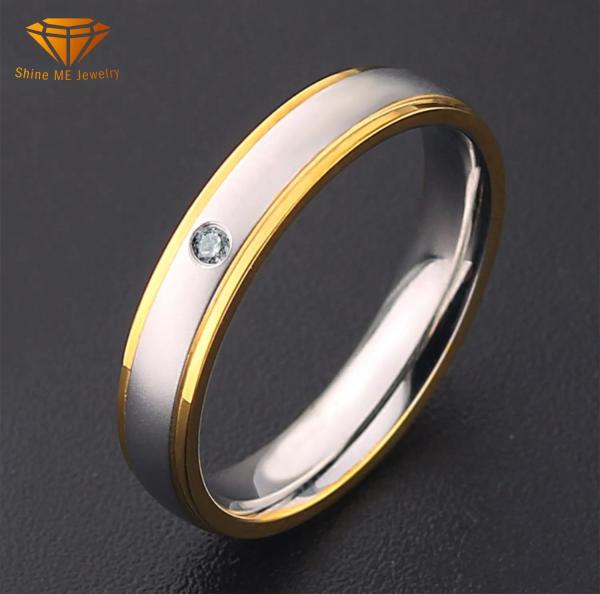 Quality Factory Wholesale Titanium Steel Arc Surface Gold Plating Zircon Gold Ring Stainless Steel Ring for Men and Women Couple Rings Gold-Plated Ring SSR1203 for sale