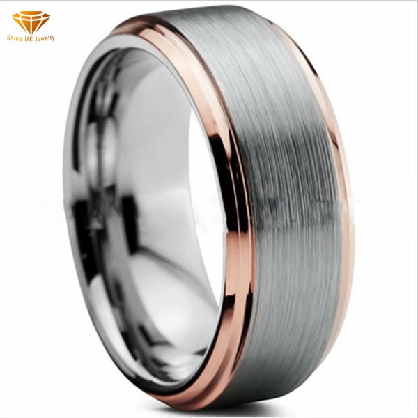Quality Tungsten Steel Ring 8mm Wide Men's Lasha Plated Jewelry Rose Gold Couple Tungsten Gold Ring Tst4230 for sale