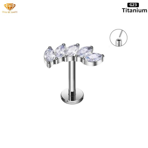 Quality Implant Grade Titanium Threadless Push in Flat Back Earring Stud with 5 Marquise CZ Top Sm0102 for sale
