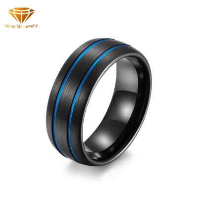 China 8mm Brushed Matte Plated Dual Color Tungsten Steel Ring for Men's Black Double Groove Tungsten Gold Ring Tsr023 for sale