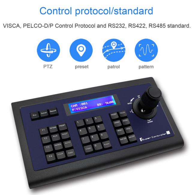 LCD Display PTZ Joystick Controller Keyboard 255 Presets Support