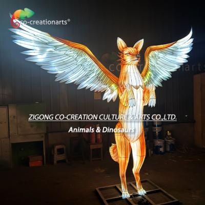 China Grand Illuminated Standing Fox Lantern With Radiant Wings Festival Animal Lanterns for sale