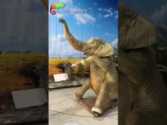 Realistic Animatronic African Elephant Statue Spraying Water In Safari Setting