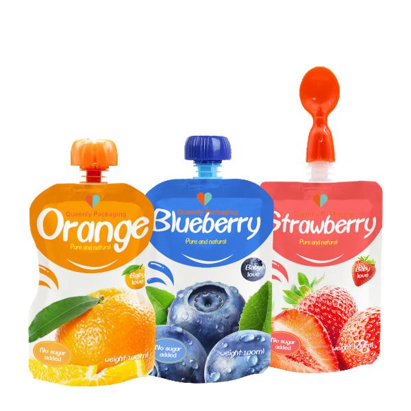 Quality Feeding Baby Spout Pouch Bag Reusable Spouted Stand Up Pouch With Spoon for sale