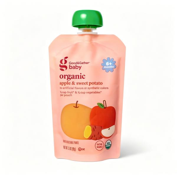 Quality 3.5oz Organic Baby Food Spout Pouch for 6+ Months - BPA-Free Apple & Sweet Potato Squeeze Bag for sale