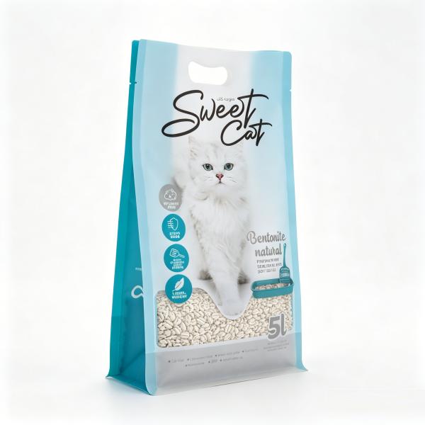 Quality 5L Bentonite Cat Litter Flat Bottom Bag with Clear Window & Handle - Heavy-Duty for sale
