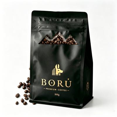 China Custom Printed 500g Matte Black Kraft Stand‑Up Coffee Pouch with Window | High‑Barrier Packaging for Whole Bean Coffee for sale