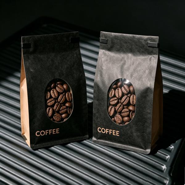 Quality Custom Printed Stand‑Up Pouches for Brand Visibility | Flat Bottom Kraft Coffee Packaging Bags with Display Window for sale