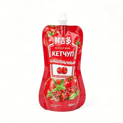 China Custom Contour‑Shaped Spout Pouch | Food‑Grade Flexible Packaging for Ketchup, Mayonnaise & Sauces (200ml) for sale