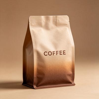 China Eco‑Certified Kraft Flat Bottom Coffee Bag | Premium Gradient Printed Sustainable Packaging for Whole Bean Coffee for sale