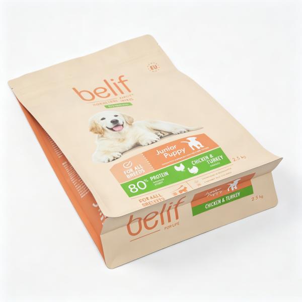 Quality Custom Printed 2.5kg Flat Bottom Puppy Dog Food Bag | Matte Kraft Look Aluminum for sale