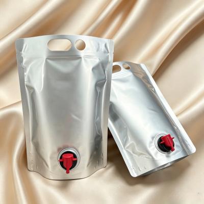 China Blank Silver Aluminum Foil Stand Up Tap Spout Pouch With Double Carry Holes | Leak-Proof Re-Sealable Dispenser Bag For Wine, Juice & Cold Brew Coffee for sale
