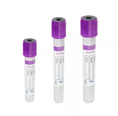 China Purple EDTA K2/EDTA K3 glass or plastic material disposable vacuum collection tube. Available for clinical blood routine tests for sale