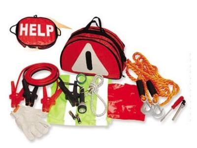 China 13 pcs auto emergency kit ,with warning triangle ,booster cable ,tow rope ,gloves for sale