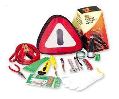 China 31 pcs auto emergency kit ,with warning triangle ,booster cable ,wrench,pliers ,gloves for sale