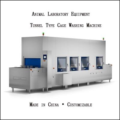 China Laboratory Fully Automatic Tunnel Type Cage Washer Machine 304 Stainless Steel Construction for sale