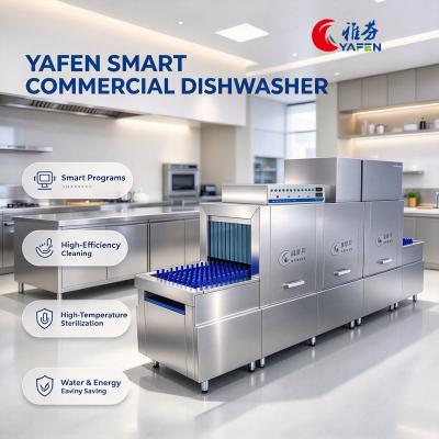 China Yafen commercial dishwashers fit diverse catering scenarios, including hotels, restaurants, school and factory canteens, central kitchens and hospitals. It supports large-batch tableware washing, sani for sale