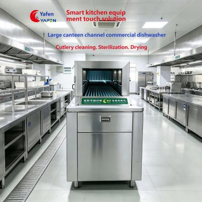 China Fully automatic long dragon-style commercial dishwasher, large enterprise factory canteen plate washer, high-temperature disinfection with customizable options for sale