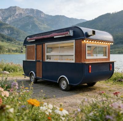 China Vintage Gourmet Mobile Kitchen Trailer Van with Fully Customized Equipment for Dessert Pizza Coffee for sale