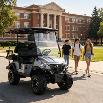 China Premium Silver High Clearance 4-Passenger Lithium Golf Cart (2 Front + 2 Rear Seats) for Campus & Event Shuttle for sale