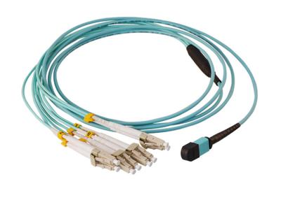 China 8 Cores MTP / MPO 10G Fiber Patch Cord OM3 Type Customized Length Aqua Color for sale
