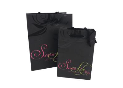 China High - End Recycled Present Paper Bag / Large Black Gift Bags Spot UV Logo for sale
