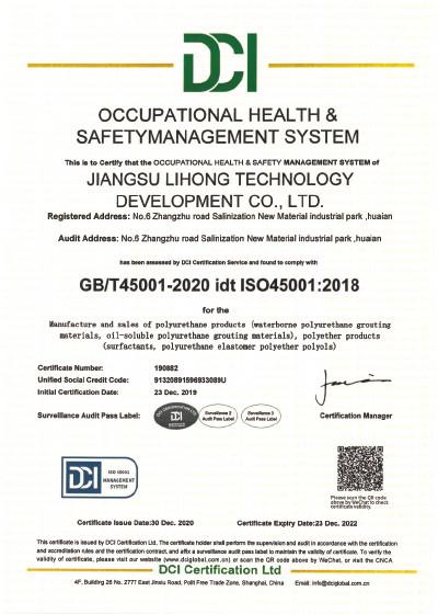 Occupational Safety Management System Certification - Hefei Daqi New Materials Technology Development Co., Ltd.